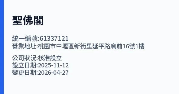 聖佛閣的照片-統編 61337121(桃園市) 公司登記資料與營業項目詳細圖表