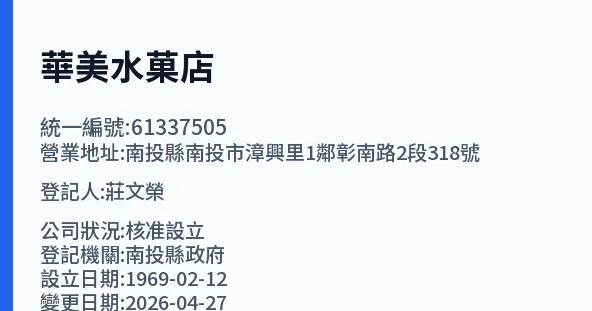 華美水菓店的照片-統編 61337505(南投縣) 公司登記資料與營業項目詳細圖表