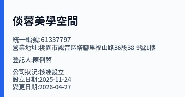 倓蓉美學空間的照片-統編 61337797(桃園市) 公司登記資料與營業項目詳細圖表
