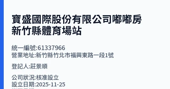 寶盛國際股份有限公司嘟嘟房新竹縣體育場站的照片-統編 61337966(新竹縣) 公司登記資料與營業項目詳細圖表