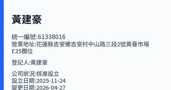 黃建豪的照片-統編 61338016(花蓮縣) 公司登記資料與營業項目詳細圖表