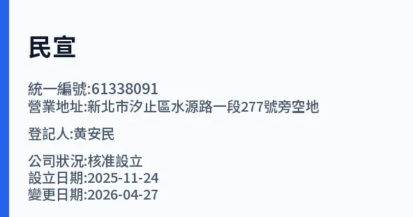 民宣的照片-統編 61338091(新北市) 公司登記資料與營業項目詳細圖表