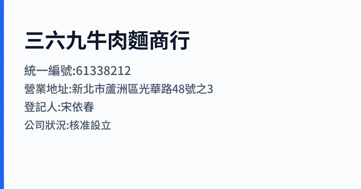 三六九牛肉麵商行 - 統編 61338212（新北市） 公司登記資料與營業項目詳細圖表