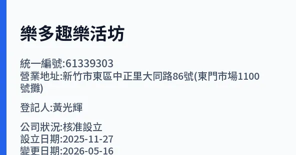 樂多趣樂活坊的照片-統編 61339303(新竹市) 公司登記資料與營業項目詳細圖表