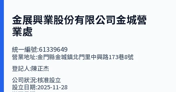 金展興業股份有限公司金城營業處的照片-統編 61339649(金門縣) 公司登記資料與營業項目詳細圖表