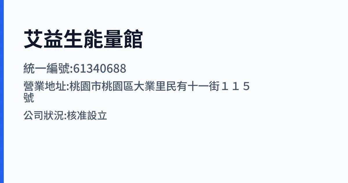 艾益生能量館 - 統編 61340688(桃園市) 公司登記資料與營業項目詳細圖表