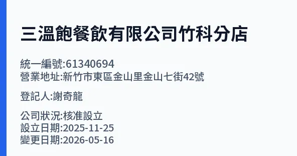 三溫飽餐飲有限公司竹科分店的照片-統編 61340694(新竹市) 公司登記資料與營業項目詳細圖表