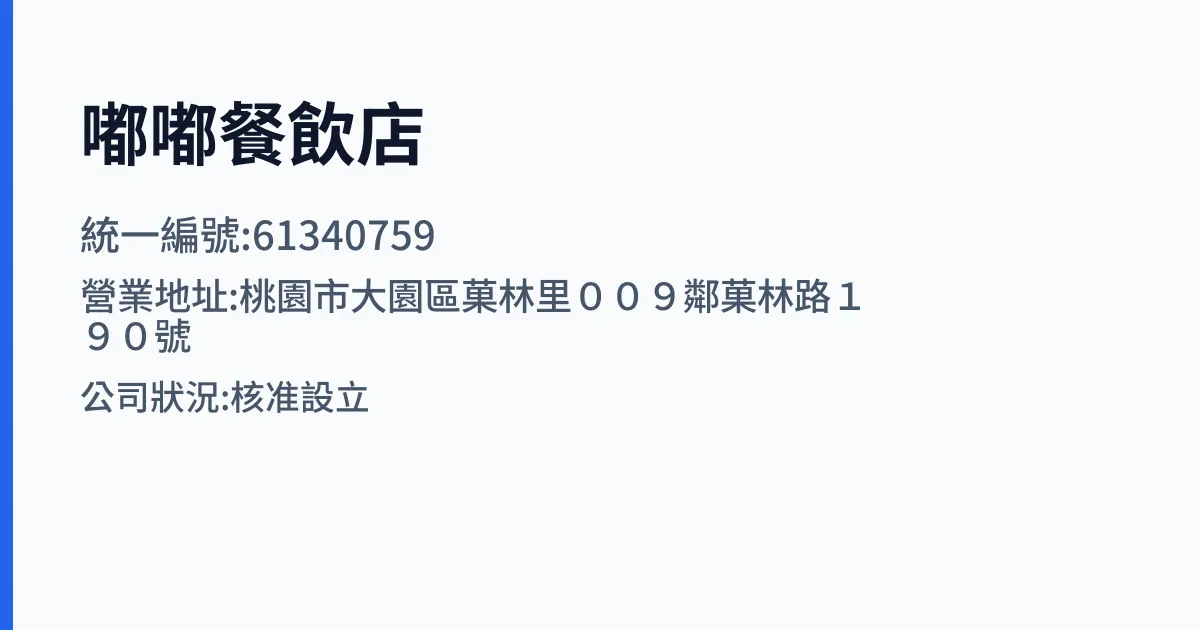 嘟嘟餐飲店 - 統編 61340759（桃園市） 公司登記資料與營業項目詳細圖表