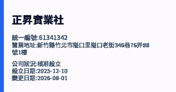 正昇實業社的照片-統編 61341342 公司登記資料與營業項目詳細圖表