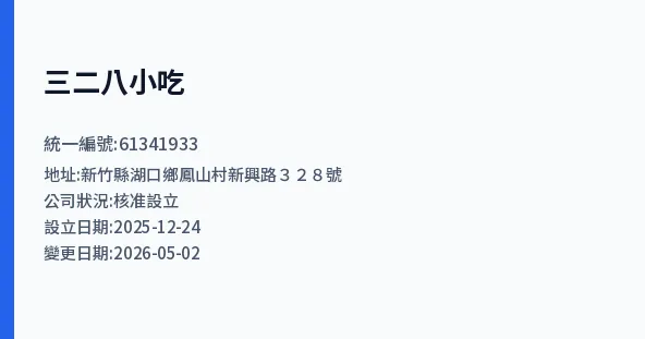 三二八小吃的照片-統編 61341933(新竹縣) 公司登記資料與營業項目詳細圖表