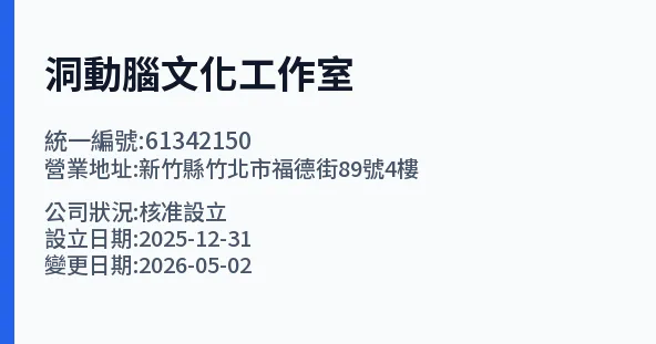 洞動腦文化工作室的照片-統編 61342150(新竹縣) 公司登記資料與營業項目詳細圖表