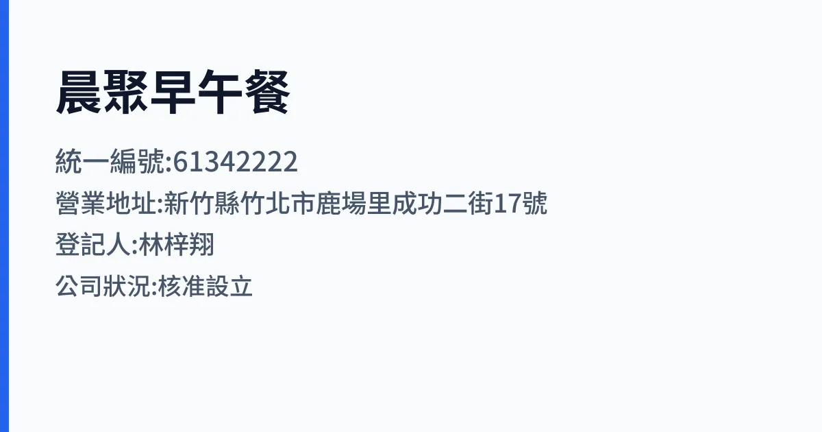 晨聚早午餐 - 統編 61342222（新竹縣） 公司登記資料與營業項目詳細圖表