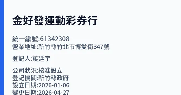 金好發運動彩券行的照片-統編 61342308(新竹縣) 公司登記資料與營業項目詳細圖表