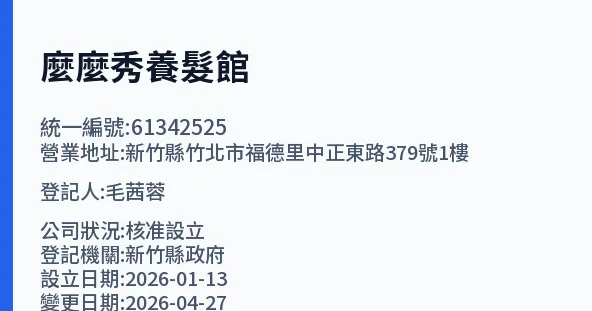麼麼秀養髮館的照片-統編 61342525(新竹縣) 公司登記資料與營業項目詳細圖表