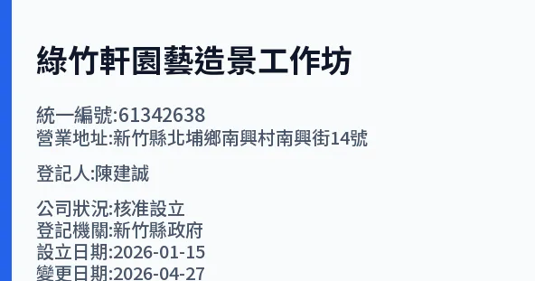 綠竹軒園藝造景工作坊的照片-統編 61342638(新竹縣) 公司登記資料與營業項目詳細圖表