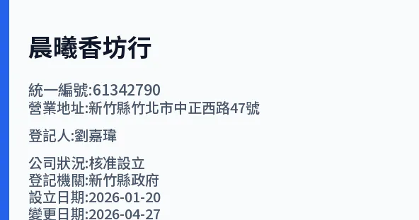 晨曦香坊行的照片-統編 61342790(新竹縣) 公司登記資料與營業項目詳細圖表