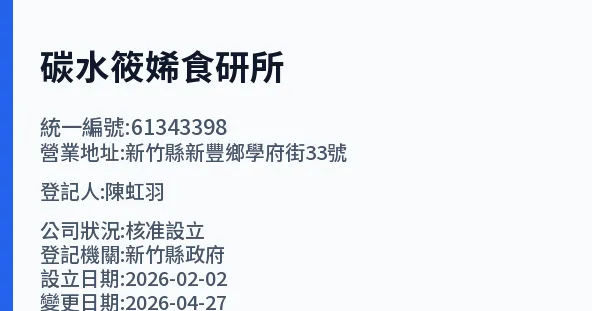 碳水筱㛓食研所的照片-統編 61343398(新竹縣) 公司登記資料與營業項目詳細圖表