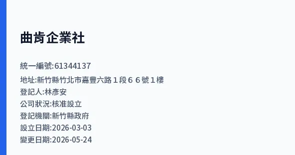 曲肯企業社的照片-統編 61344137(新竹縣) 公司登記資料與營業項目詳細圖表