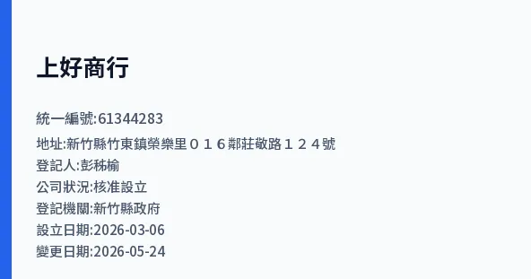 上好商行的照片-統編 61344283(新竹縣) 公司登記資料與營業項目詳細圖表