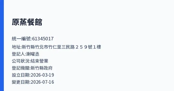 原蒸餐館的照片-統編 61345017 公司登記資料與營業項目詳細圖表