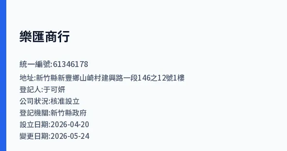 樂匯商行的照片-統編 61346178(新竹縣) 公司登記資料與營業項目詳細圖表