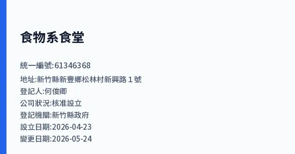 食物系食堂的照片-統編 61346368(新竹縣) 公司登記資料與營業項目詳細圖表