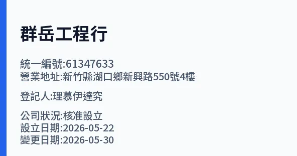群岳工程行的照片-統編 61347633(新竹縣) 公司登記資料與營業項目詳細圖表