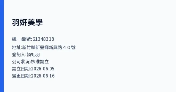 羽妍美學的照片-統編 61348318(新竹縣) 公司登記資料與營業項目詳細圖表
