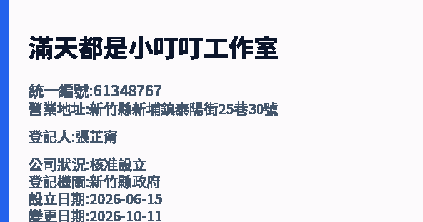 滿天都是小叮叮工作室的照片-統編 61348767 公司登記資料與營業項目詳細圖表