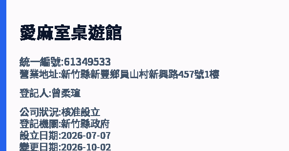 愛麻室桌遊館的照片-統編 61349533(新竹縣) 公司登記資料與營業項目詳細圖表