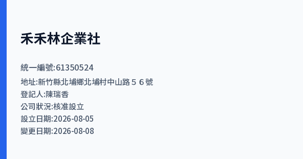 禾禾林企業社的照片-統編 61350524(新竹縣) 公司登記資料與營業項目詳細圖表
