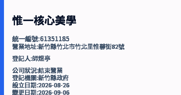 惟一核心美學的照片-統編 61351185(新竹縣) 公司登記資料與營業項目詳細圖表