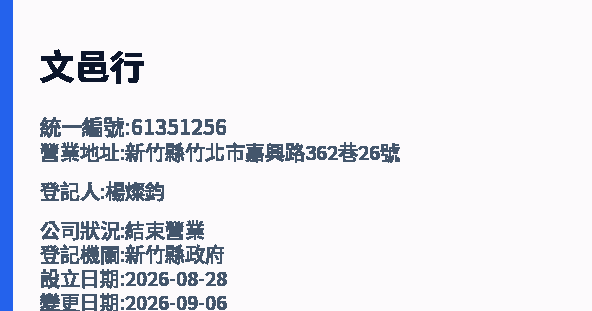 文邑行的照片-統編 61351256(新竹縣) 公司登記資料與營業項目詳細圖表