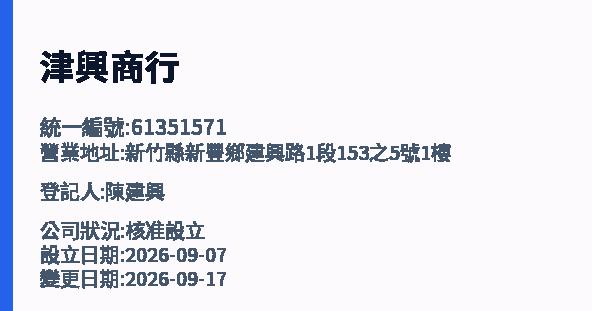 津興商行的照片-統編 61351571(新竹縣) 公司登記資料與營業項目詳細圖表