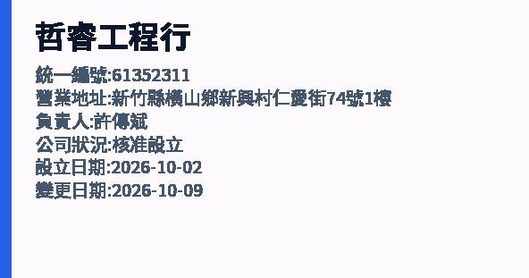 哲睿工程行的照片-統編 61352311(新竹縣) 公司登記資料與營業項目詳細圖表