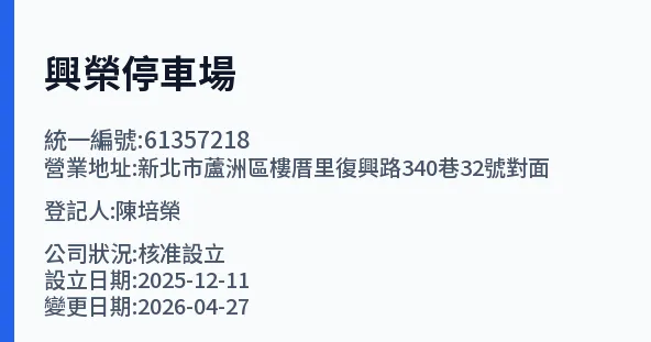 興榮停車場的照片-統編 61357218(新北市) 公司登記資料與營業項目詳細圖表