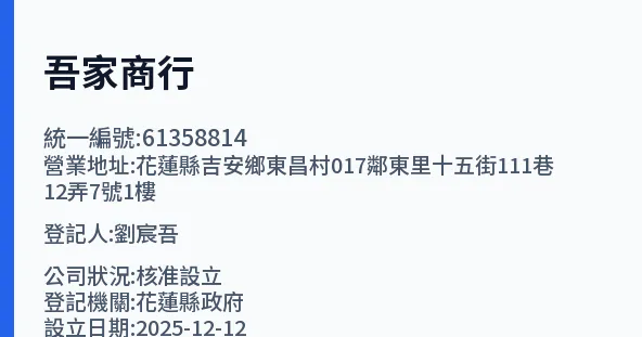 吾家商行的照片-統編 61358814(花蓮縣) 公司登記資料與營業項目詳細圖表