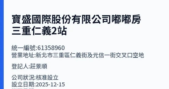 寶盛國際股份有限公司嘟嘟房三重仁義2站的照片-統編 61358960(新北市) 公司登記資料與營業項目詳細圖表