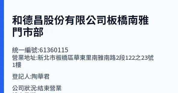 和德昌股份有限公司板橋南雅門市部的照片-統編 61360115(新北市) 公司登記資料與營業項目詳細圖表