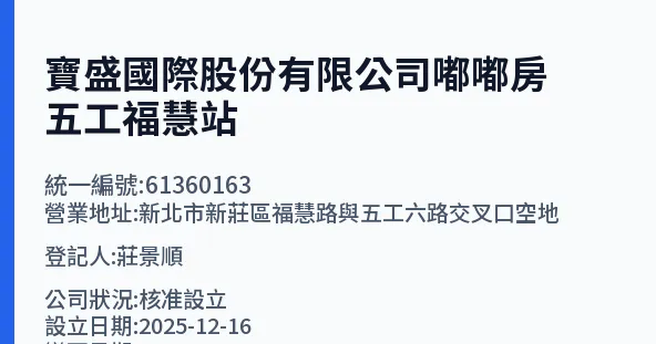 寶盛國際股份有限公司嘟嘟房五工福慧站的照片-統編 61360163(新北市) 公司登記資料與營業項目詳細圖表