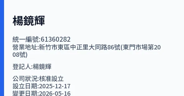 楊鏡輝的照片-統編 61360282(新竹市) 公司登記資料與營業項目詳細圖表