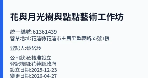 花與月光樹與點點藝術工作坊的照片-統編 61361439(花蓮縣) 公司登記資料與營業項目詳細圖表