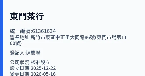 東門茶行的照片-統編 61361634(新竹市) 公司登記資料與營業項目詳細圖表
