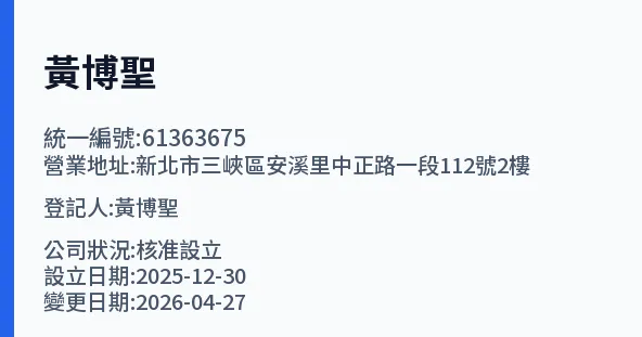 黃博聖的照片-統編 61363675(新北市) 公司登記資料與營業項目詳細圖表