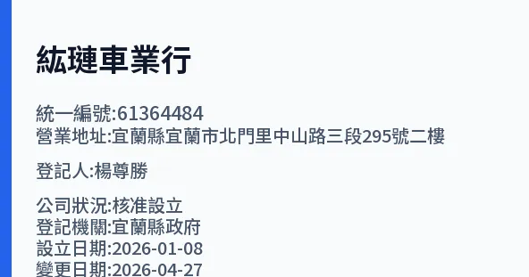 紘璉車業行的照片-統編 61364484(宜蘭縣) 公司登記資料與營業項目詳細圖表