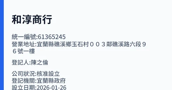 和淳商行的照片-統編 61365245(宜蘭縣) 公司登記資料與營業項目詳細圖表