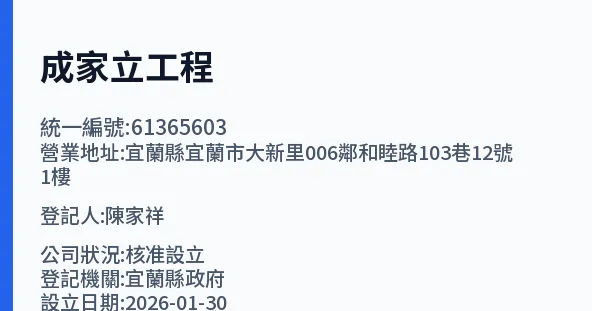 成家立工程的照片-統編 61365603(宜蘭縣) 公司登記資料與營業項目詳細圖表