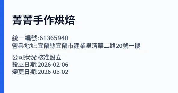 菁菁手作烘焙的照片-統編 61365940(宜蘭縣) 公司登記資料與營業項目詳細圖表