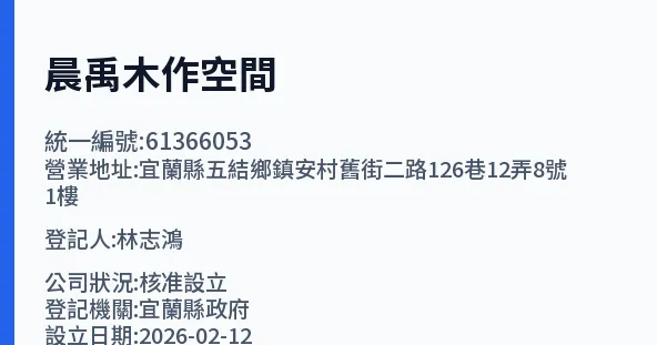 晨禹木作空間的照片-統編 61366053(宜蘭縣) 公司登記資料與營業項目詳細圖表
