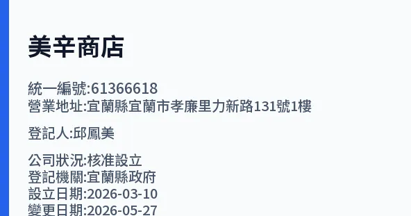 美辛商店的照片-統編 61366618(宜蘭縣) 公司登記資料與營業項目詳細圖表